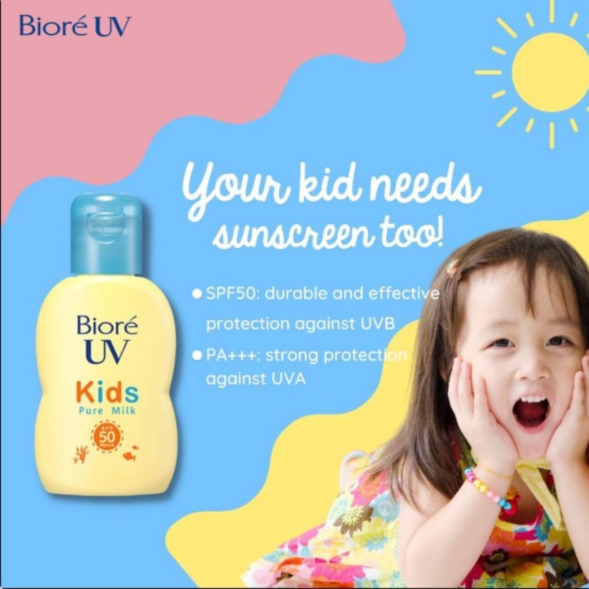 Biore UV Kids Pure Milk Sunscreen SPF50 Fragrance-Free 70ml